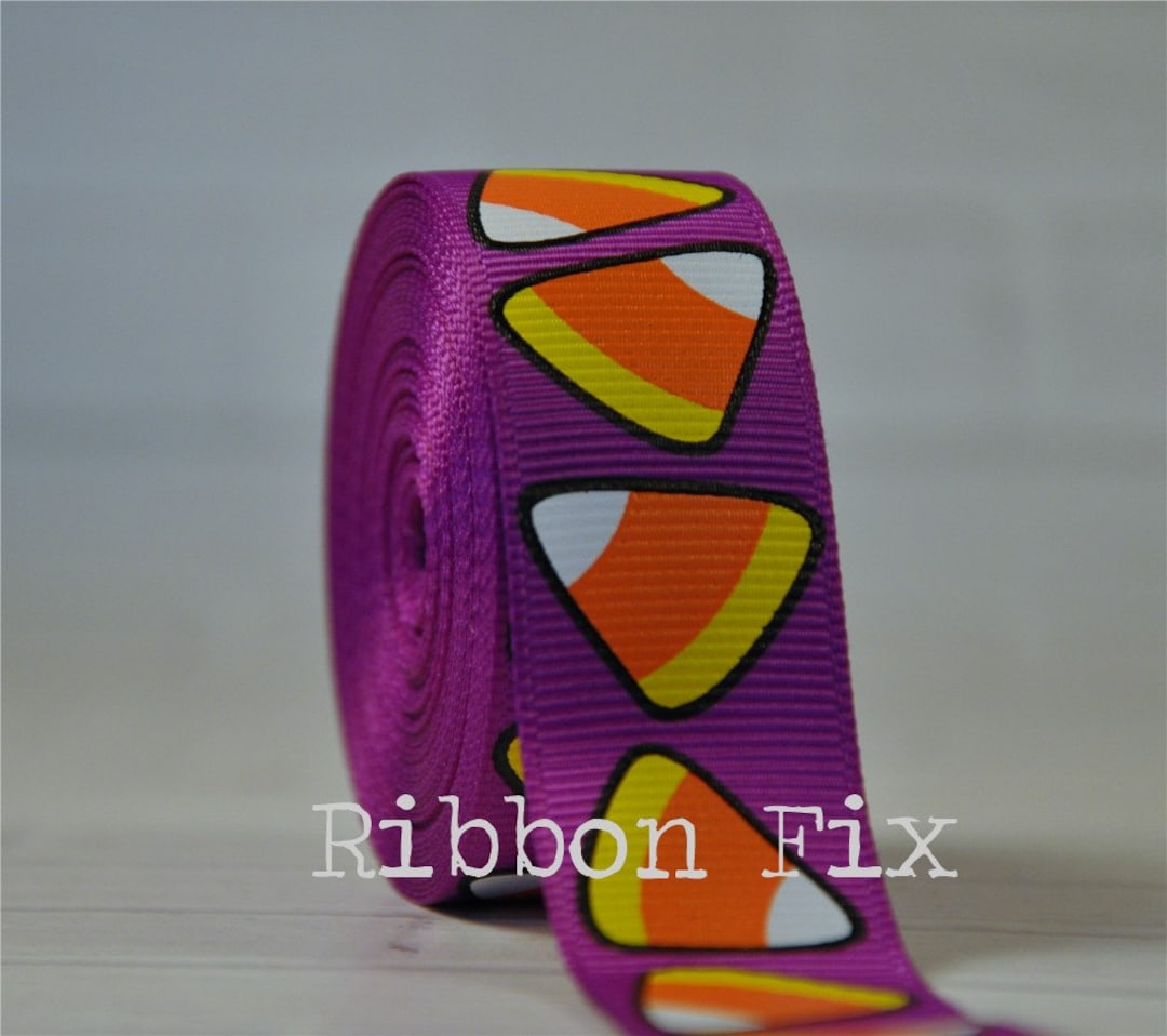 7/8" Neon Purple Candy Corn Print Grosgrain Ribbon - US Designer ...
