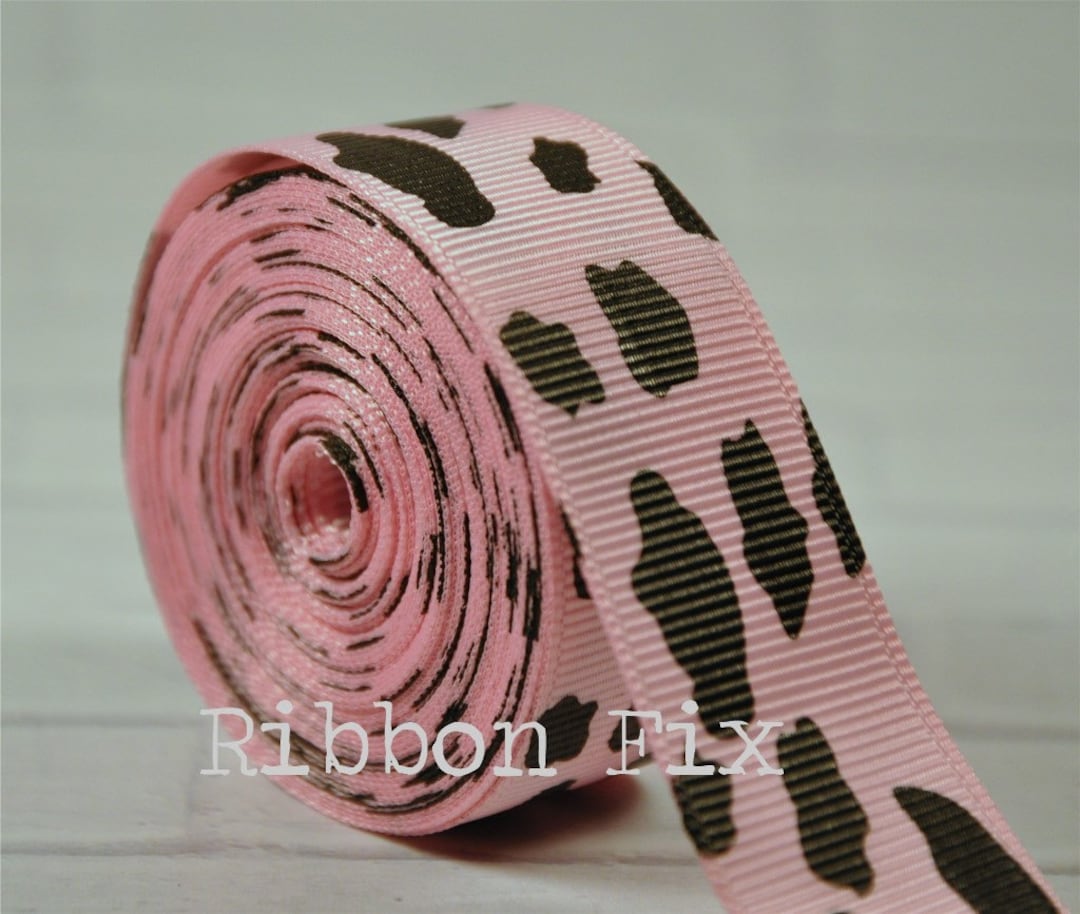 7/8" Baby Pink & Black Cow Spot Print Grosgrain Ribbon - US Designer ...