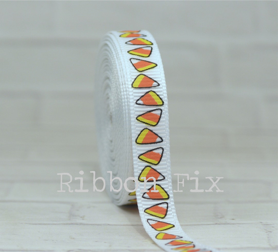 3/8" White Skinny Candy Corn Print Grosgrain Ribbon - Halloween Candies ...