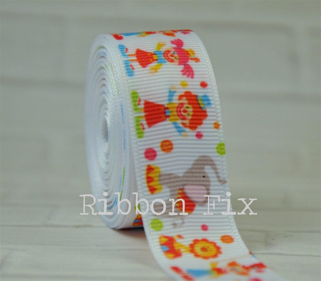 7/8" Circus Print Grosgrain Ribbon - Clowns - Lions - Elephants ...
