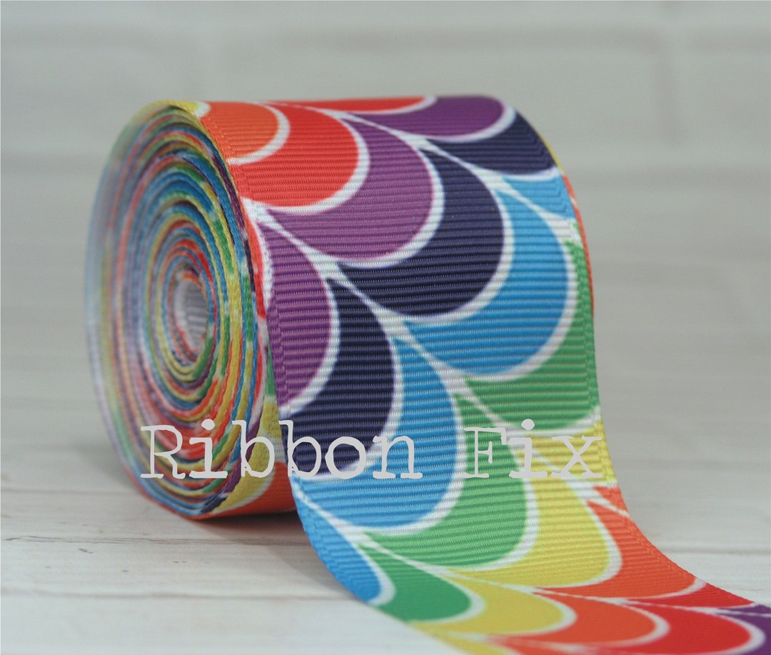 1.5" Rainbow Mermaid Fish Scales Print Grosgrain Ribbon - Primary ...