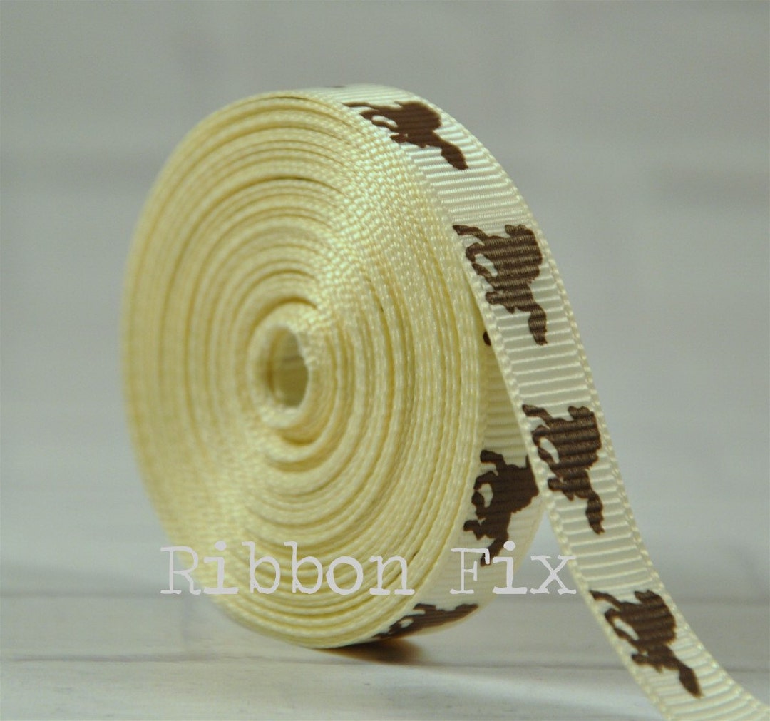 3/8" Antique White & Brown Horse Print Grosgrain Ribbon - US Designer ...