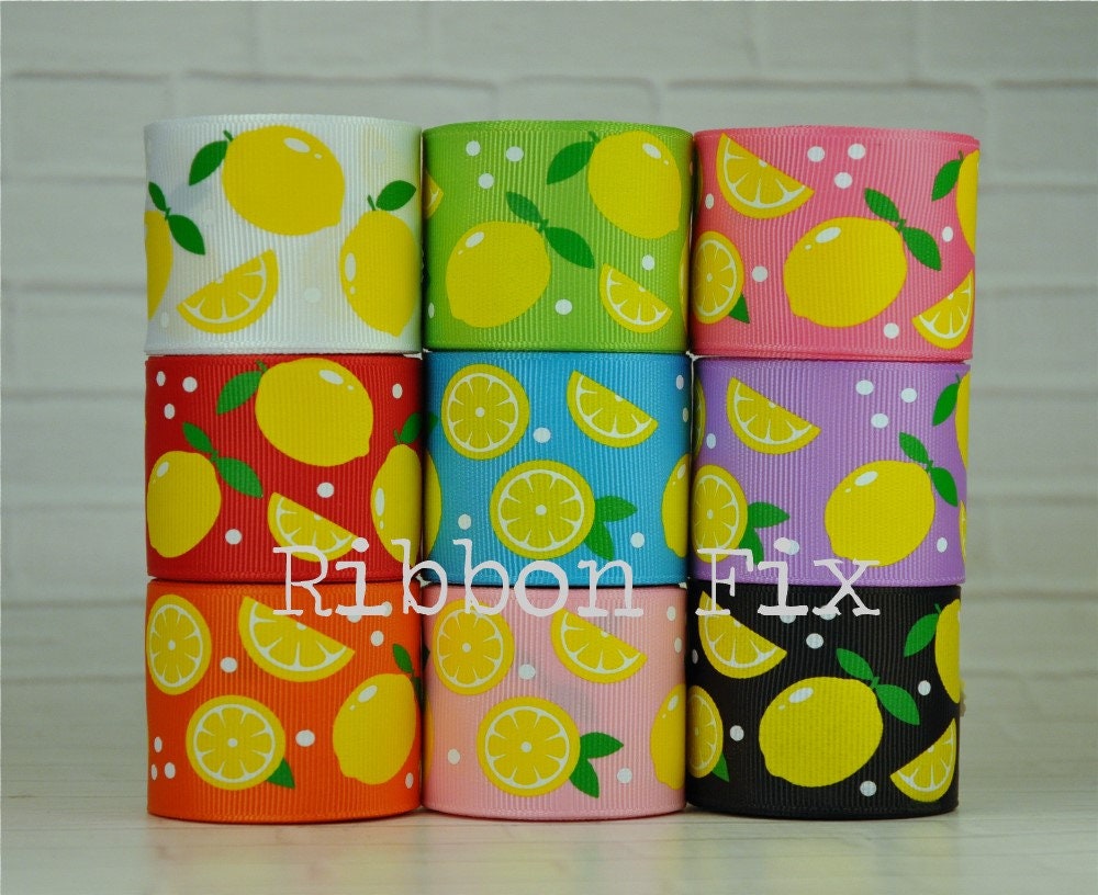 1.5" Yellow Lemons Print Grosgrain Ribbon - US Designer - Strawberry ...
