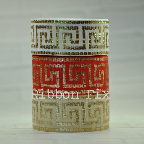 7/8 Gold Greek Key / Fret Woven Taffeta Stripe Ribbon - Etsy