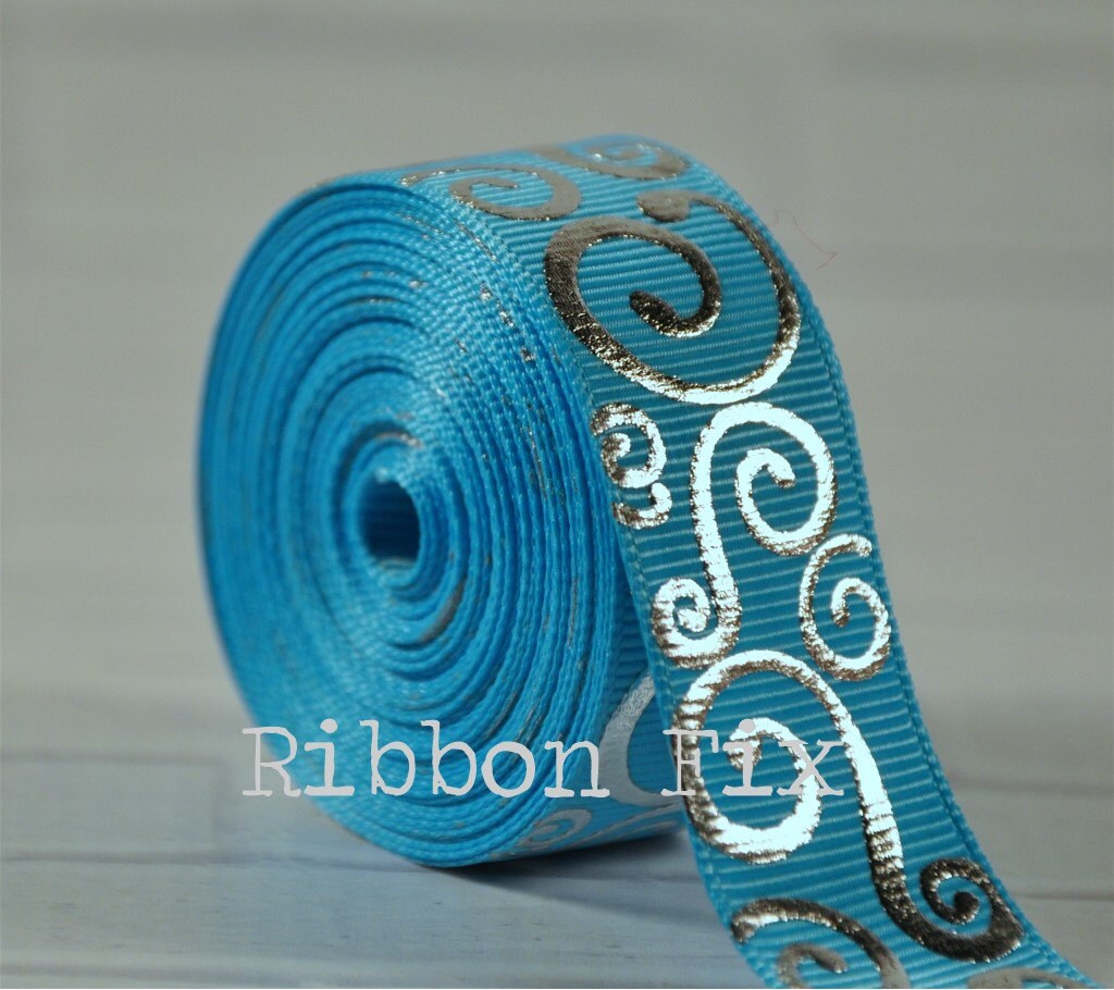 7/8 azul turquesa & cinta grosgrain con estampado de | Etsy