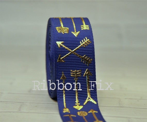 7/8 Royal Blue & Gold Foil Arrow Print Grosgrain Ribbon | Etsy