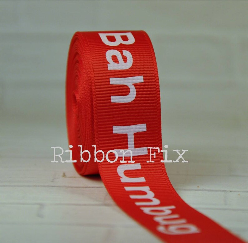 7/8" Christmas Bah Humbug Print Grosgrain Ribbon - Holiday Party ...