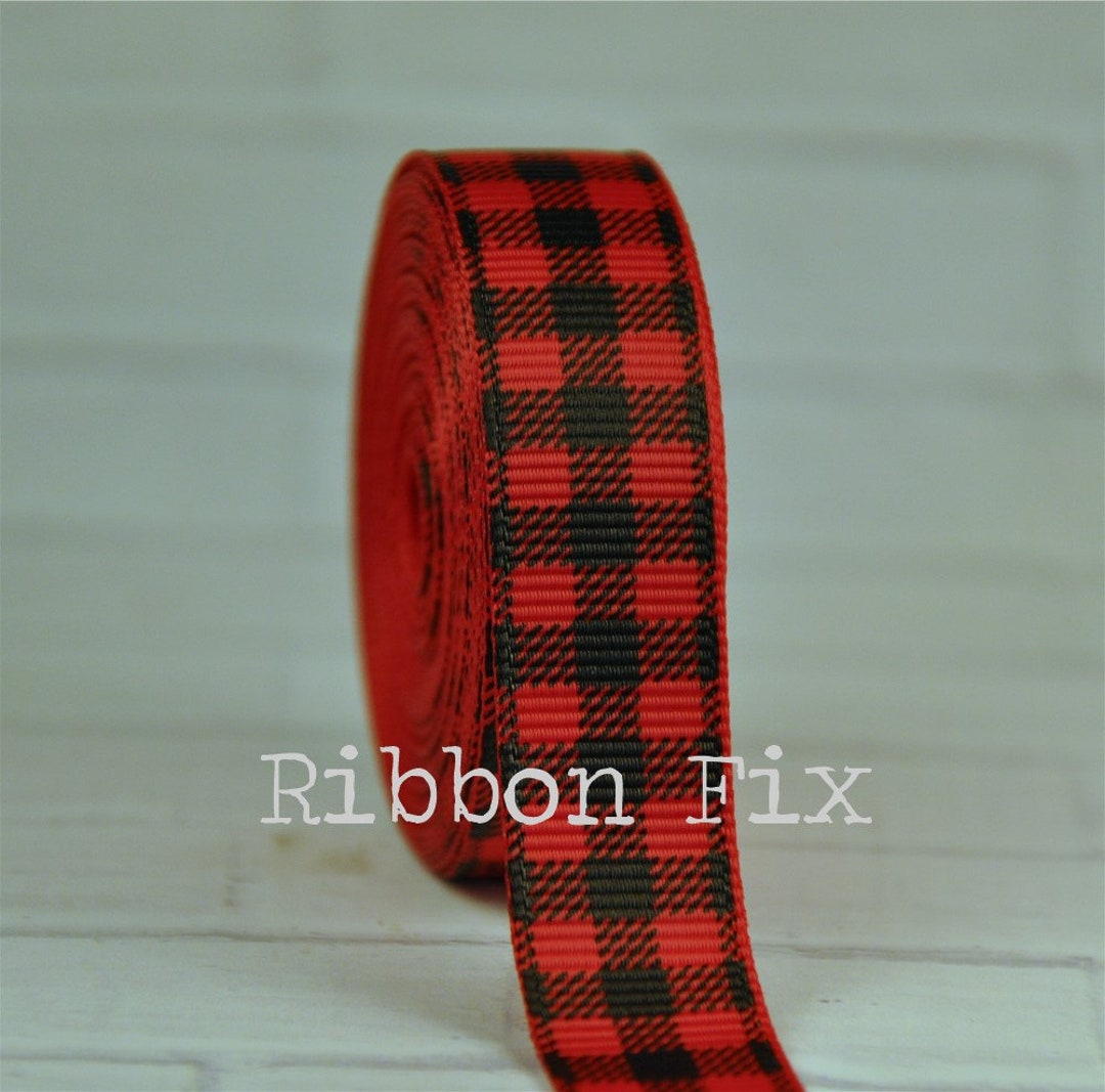 5/8" Red & Black Buffalo Plaid Print Grosgrain Ribbon - US Designer ...