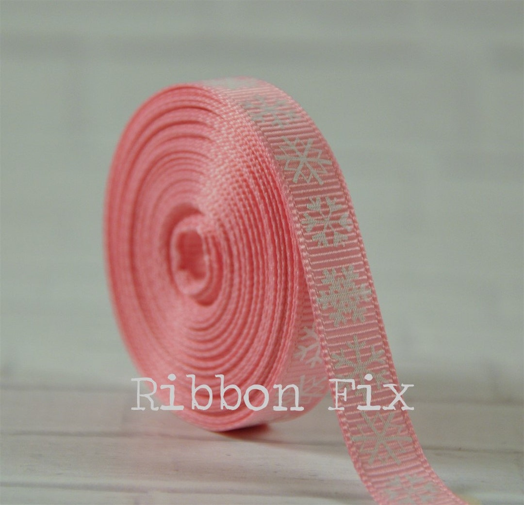 3/8" Baby Pink & White Snowflake Print Grosgrain Ribbon - Christmas ...