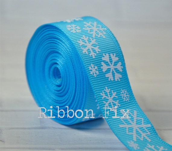 7/8 Christmas Turquoise Blue Snowflake Print Grosgrain - Etsy