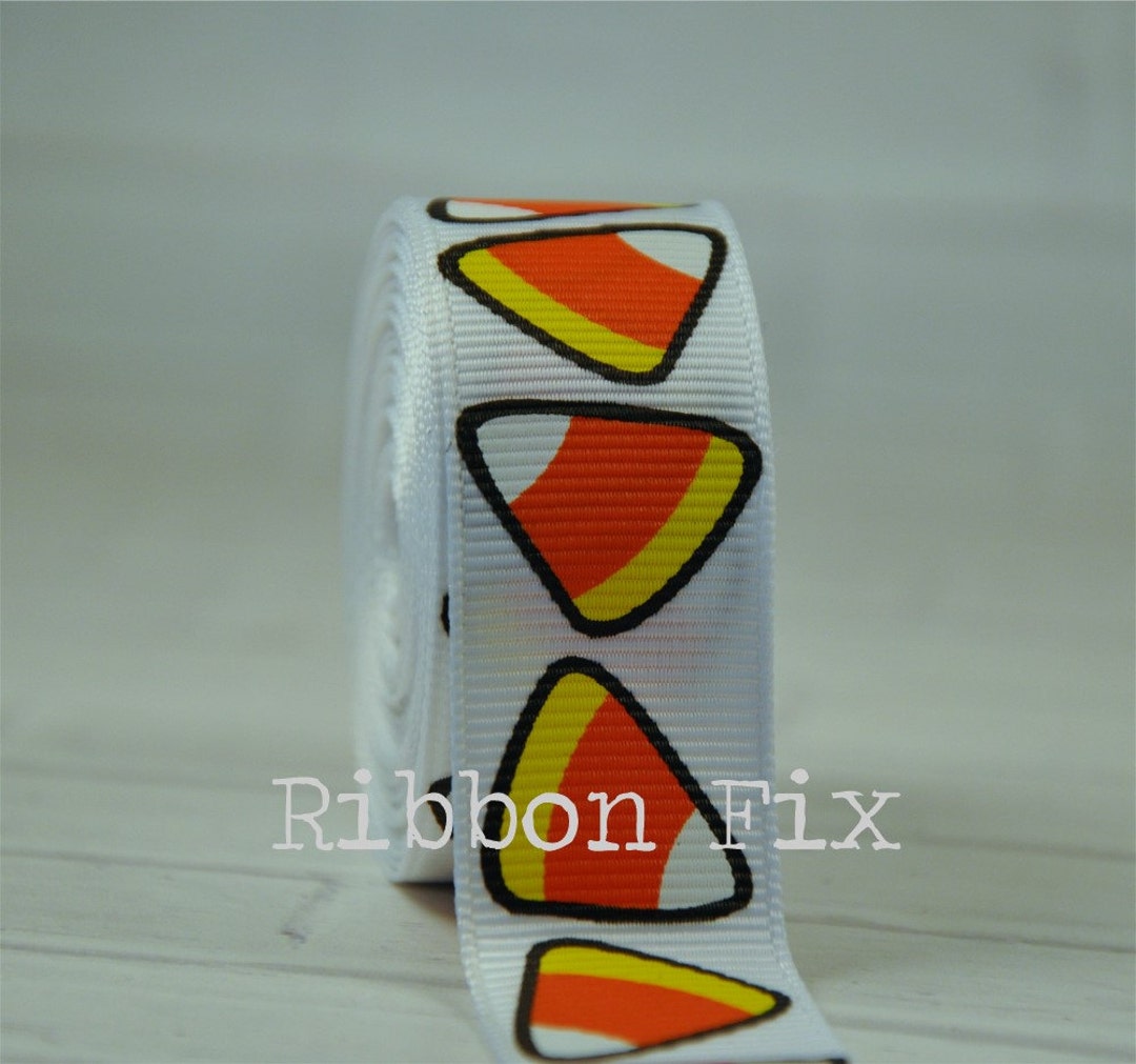 7/8" White, Orange, & Yellow Candy Corn Print Grosgrain Ribbon ...