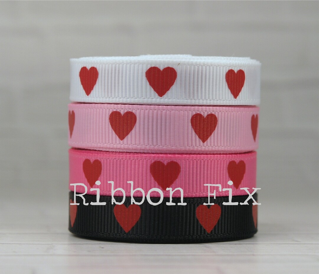 3/8" Big Red Ink Hearts Print Grosgrain Ribbon - Valentine's Day ...