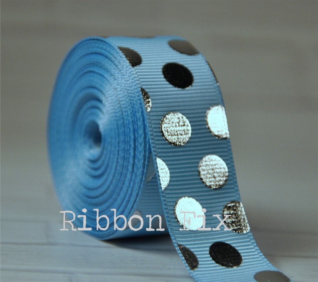 7/8" Baby Blue & Silver Foil Dot Print Grosgrain Ribbon - US Designer ...