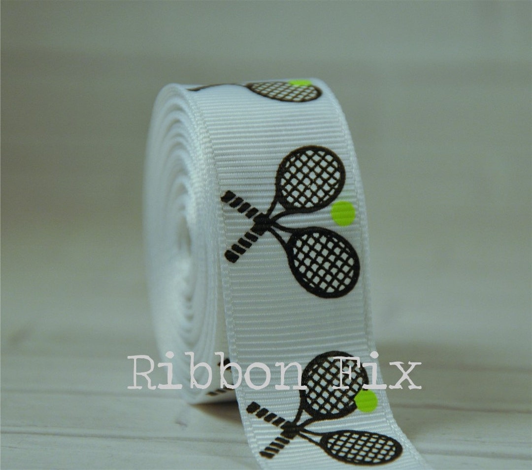 7/8" White Tennis Rackets Print Grosgrain Ribbon - Balls - Court - Net ...