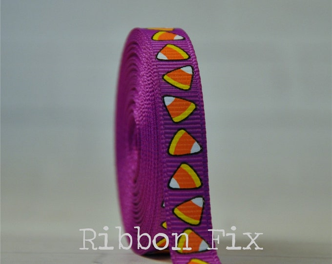 3/8 Neon Purple Candy Corn Print Grosgrain Ribbon US Designer Halloween ...