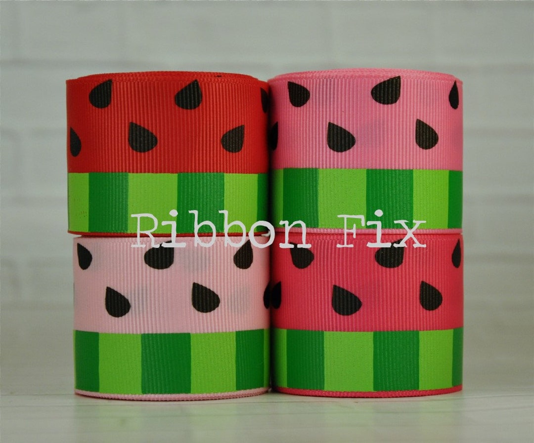 1.5" Watermelon Stripe Print Grosgrain Ribbon - US Designer - Black ...