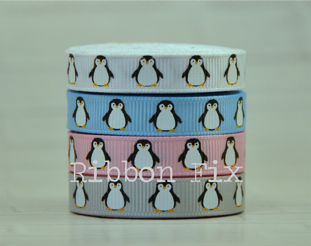 3/8" Winter Penguin Print Grosgrain Ribbon - Christmas Gift Wrap ...