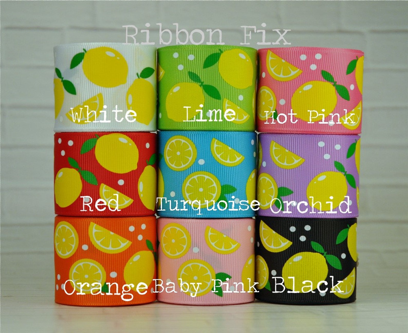 1.5" Yellow Lemons Print Grosgrain Ribbon - US Designer - Strawberry ...