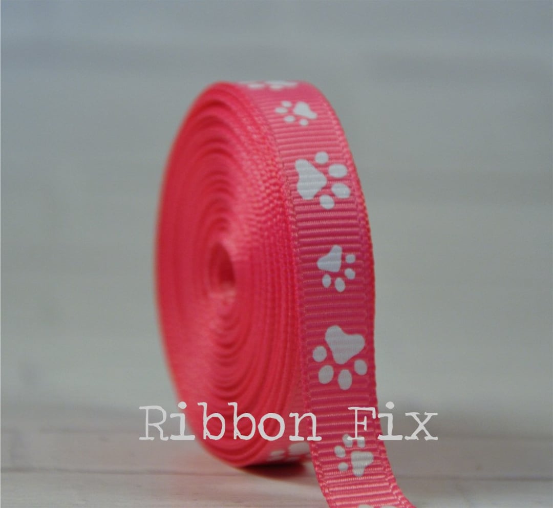 3/8" 5/8" 7/8" Hot Pink & White Paw Print Grosgrain Ribbon - US ...