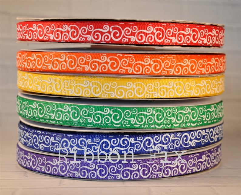 3/8 Primary Rainbow Swirl Print Grosgrain Ribbon US - Etsy