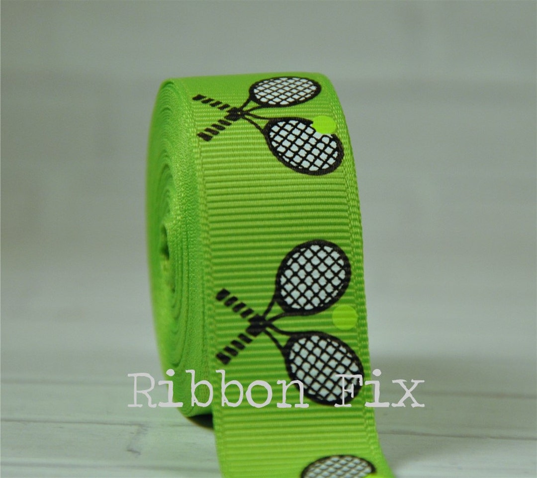 7/8" Lime Green Tennis Print Grosgrain Ribbon - Rackets - Balls ...