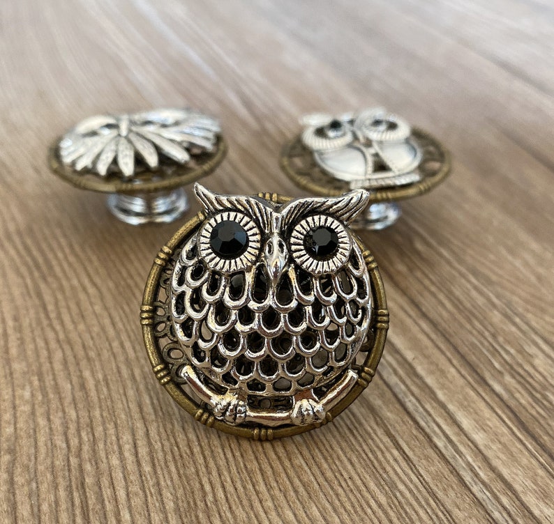 Silver Owl Drawer Knobs / Owl Cabinet / Gothic Home Decor / Animal ...