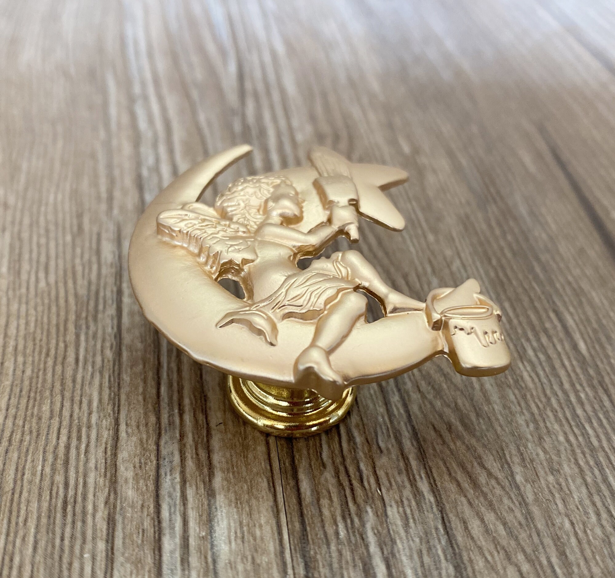 Matte Golden Moon Angel Drawer Knobs / Moon Angel Cabinet / | Etsy