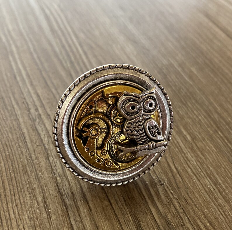Old Gold Gear Owl Drawer Knobs / Gear Owl Cabinet / Gothic - Etsy