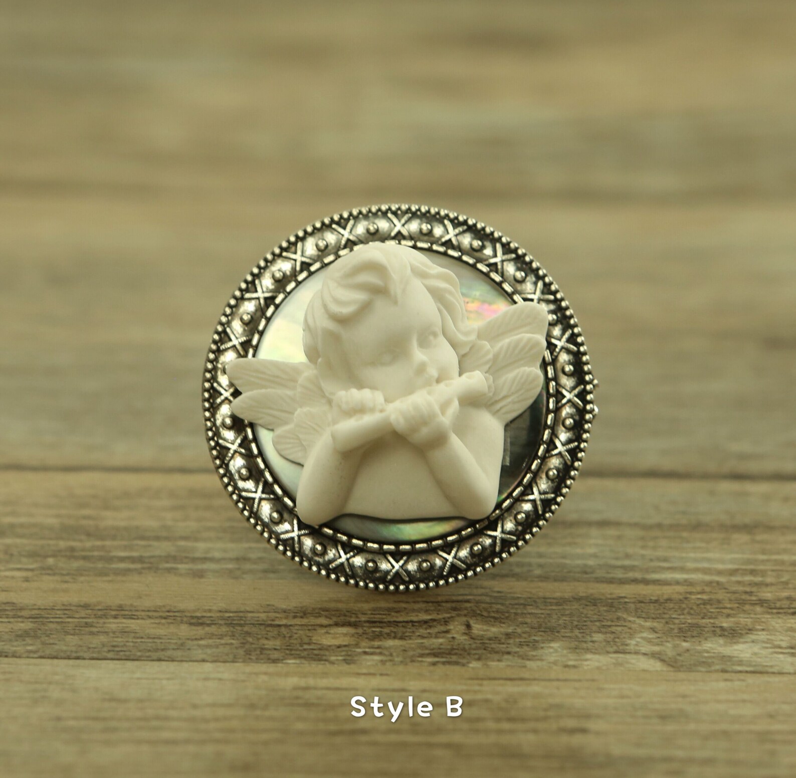 Angel Playing Natural Shell Drawer Knobs / Furniture Knobs Silver With ...