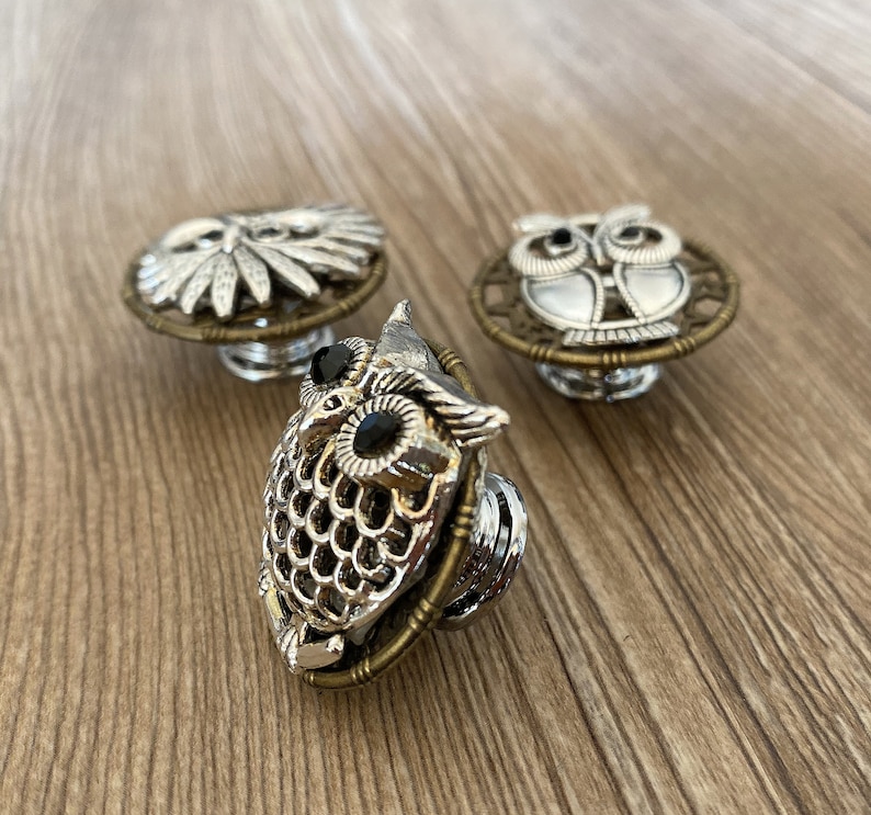 Silver Owl Drawer Knobs / Owl Cabinet / Gothic Home Decor / Animal ...