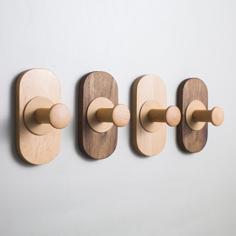 Walnut Beech Wood Hook, Handmade Simple Wall Hanging, Coat Hooks,cp ...
