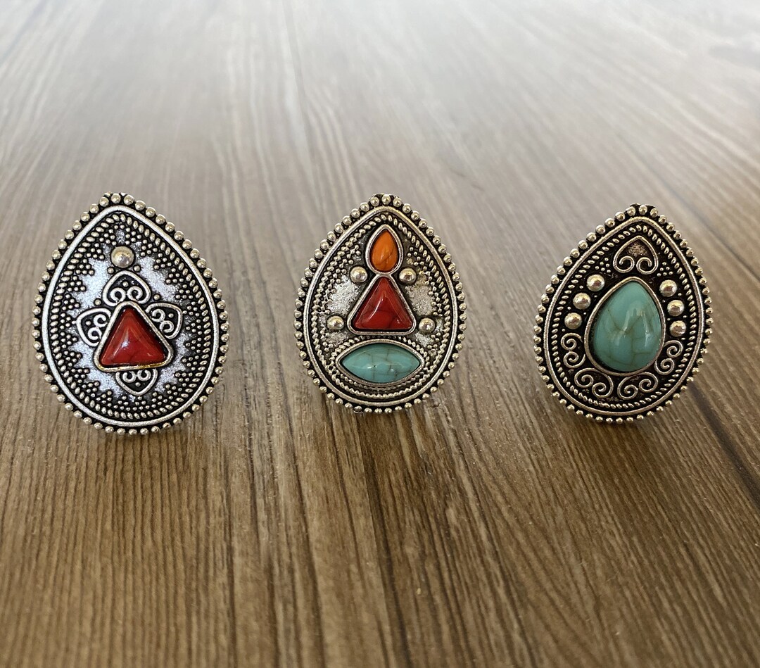 Colour Turquoise Stone Drawer Knobs Retro Silver Cabinet Knobs With ...