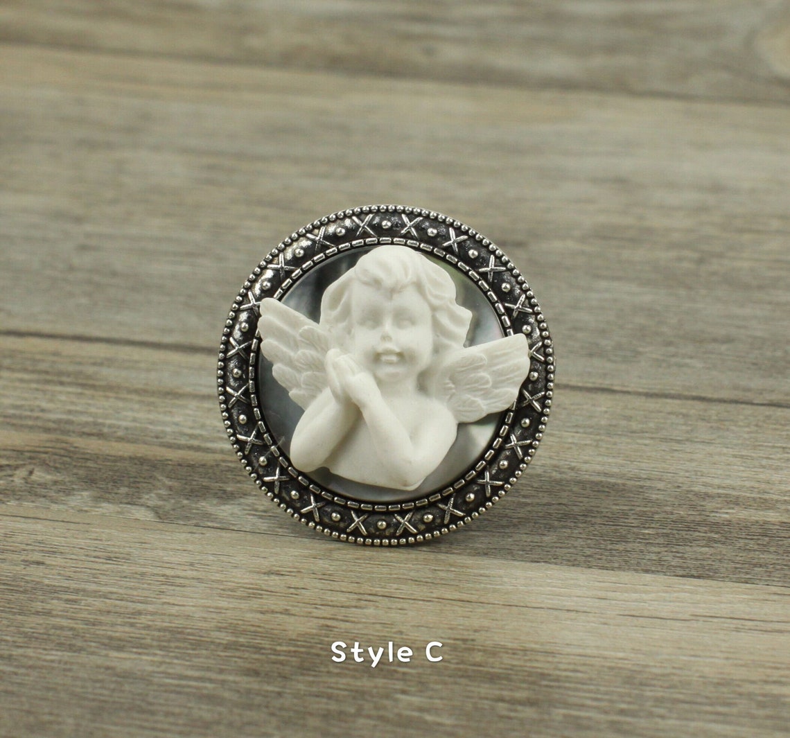 Angel Natural Shell Drawer knobs / Furniture Knobs Silver with | Etsy