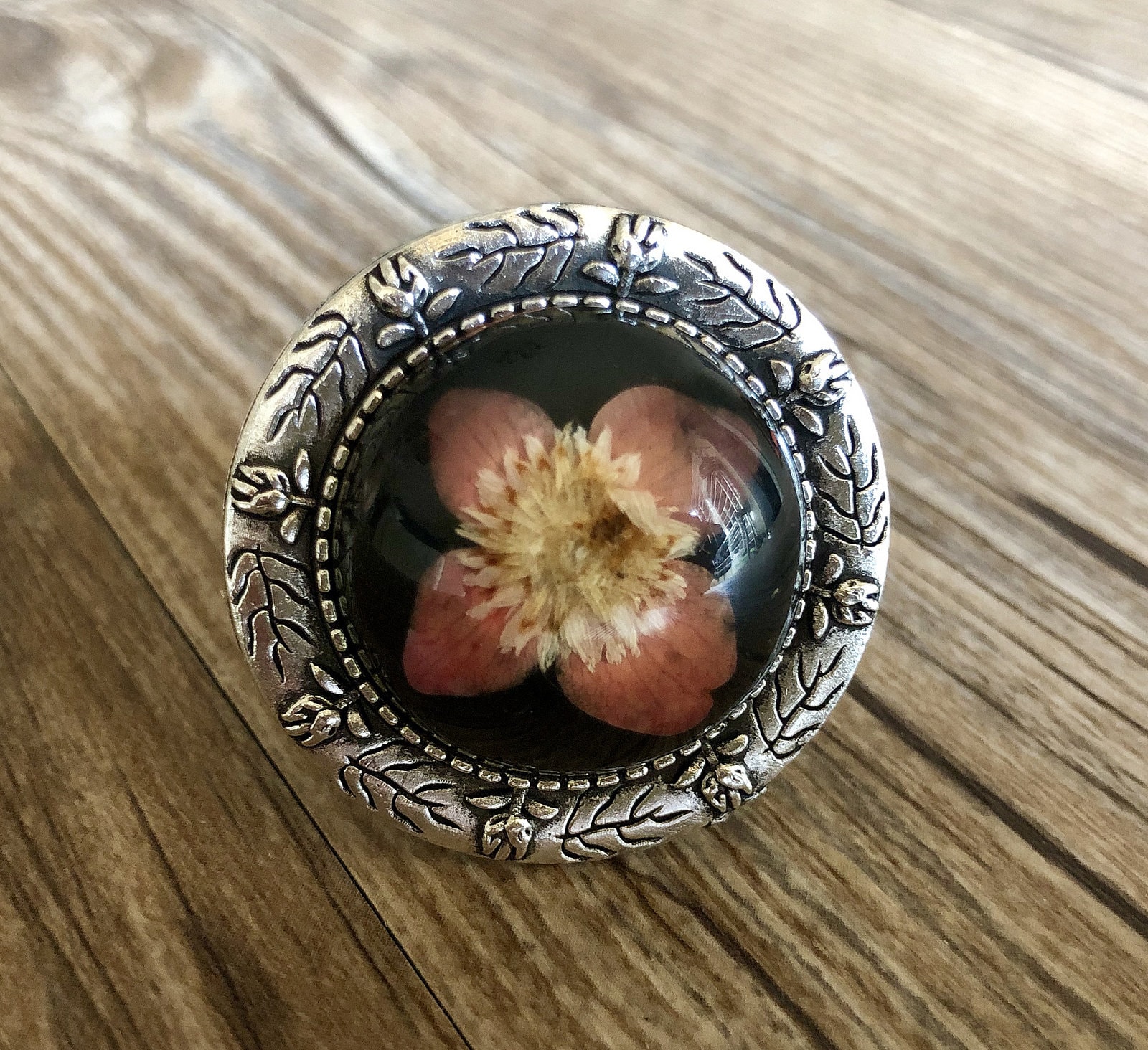 Silver Edge Rose Dried Flowers Drawer Knobs / Dried Flowers | Etsy