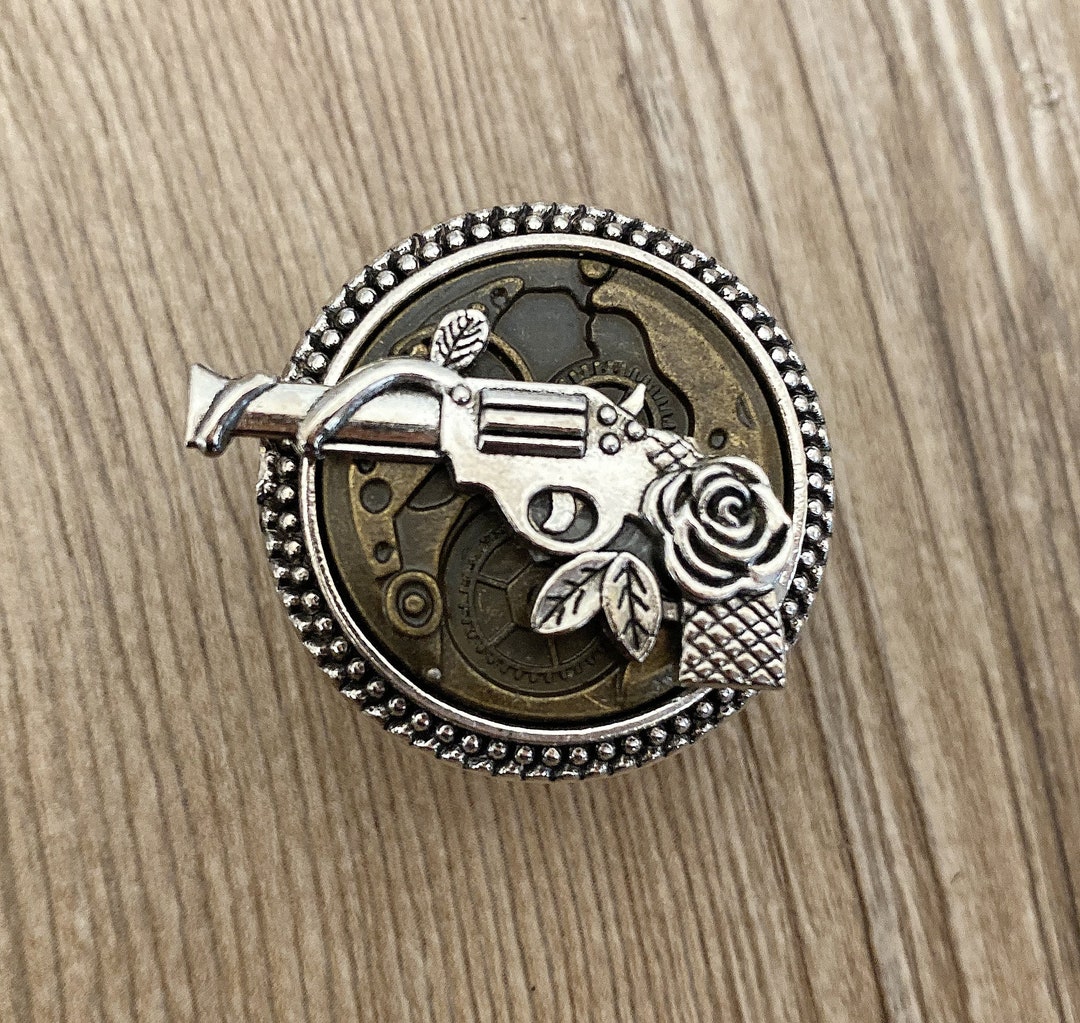 Brass Gear Pistol Rose Drawer Knobs / Gear Pistol Rose Cabinet / Gothic ...