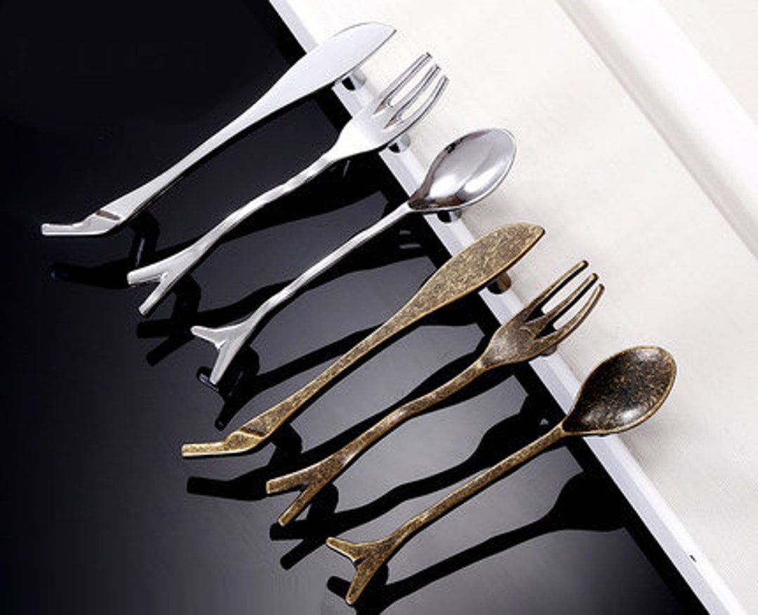 3 Fork Spoon Knife Handle Pull Knob Pulls Handles / Black Cabinet Pull ...