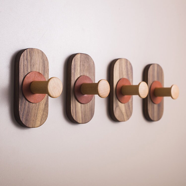 Walnut Beech Wood Hook, Handmade Simple Wall Hanging, Coat Hooks,cp ...