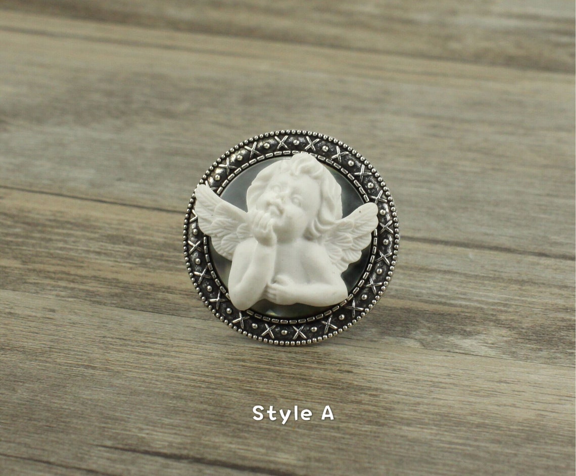 Angel Natural Shell Drawer knobs / Furniture Knobs Silver with | Etsy
