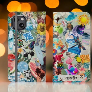 Personalized Name Summer Collage Phone Wallet Case iPhone 15 14 13 12 ...
