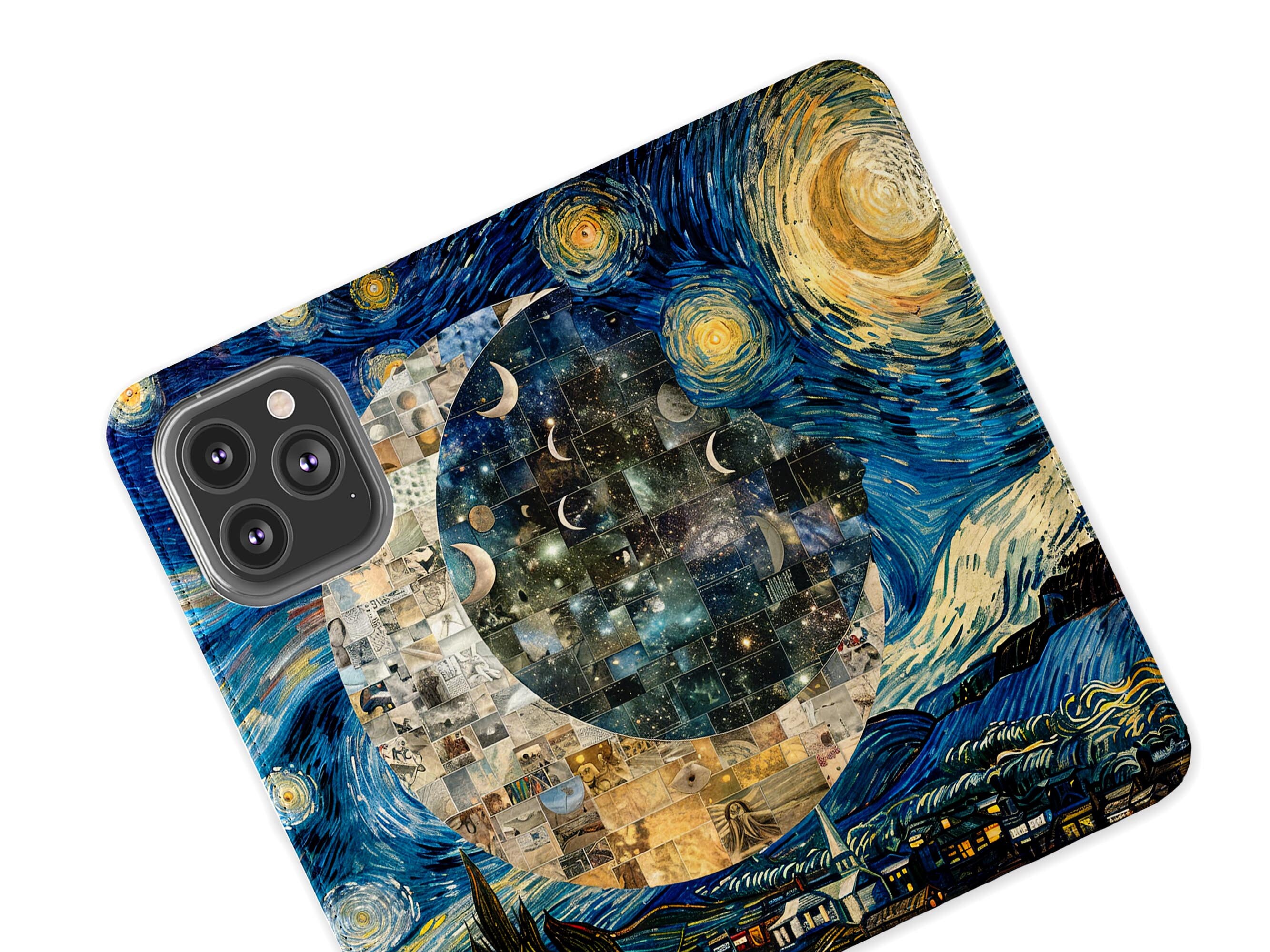 Starry Night Moon Collage Phone Wallet Case With Card Holder for iPhone ...