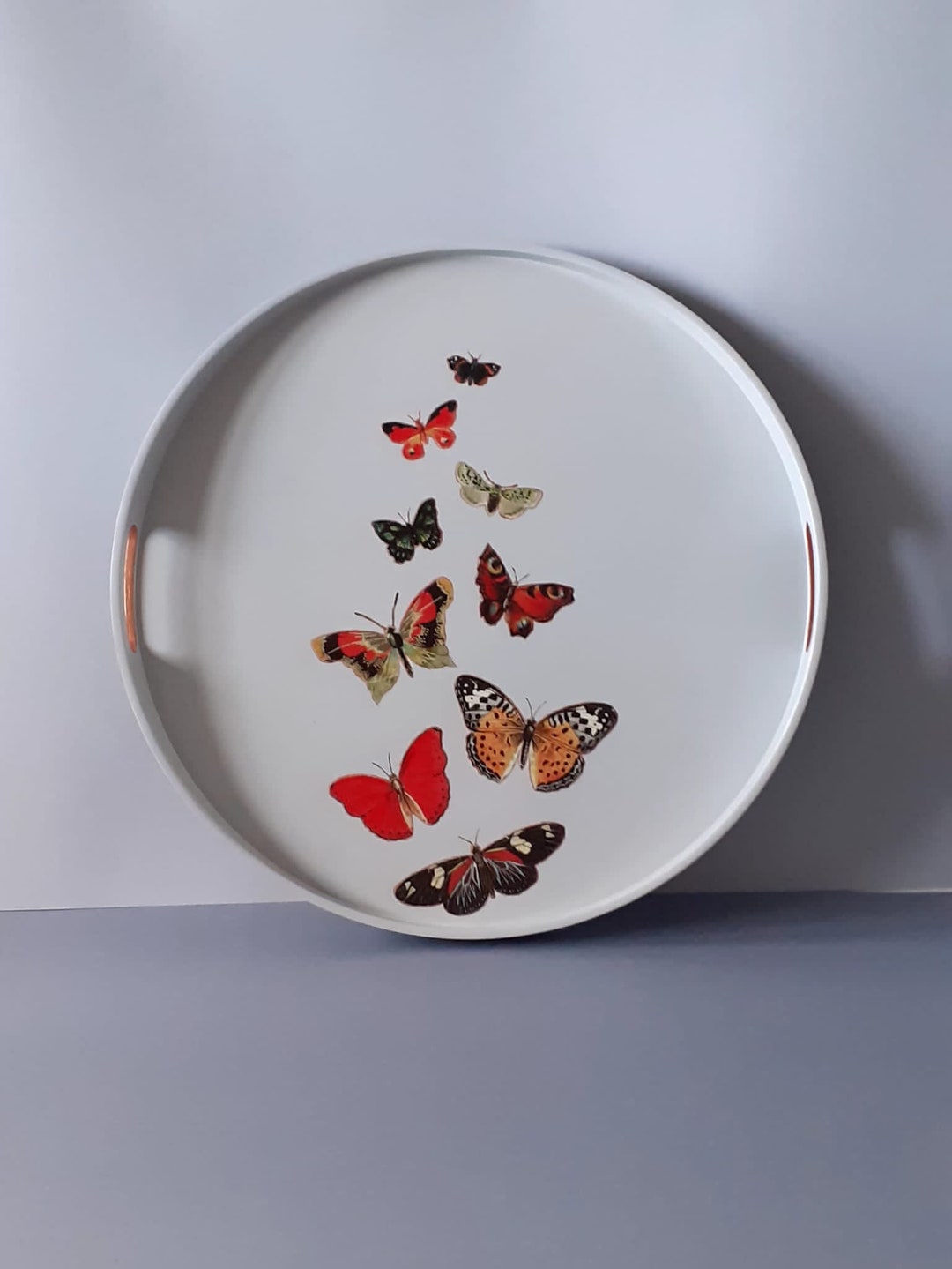 Handcrafted Butterfly Serving Tray: Round Ottoman Tray With Handles - Etsy