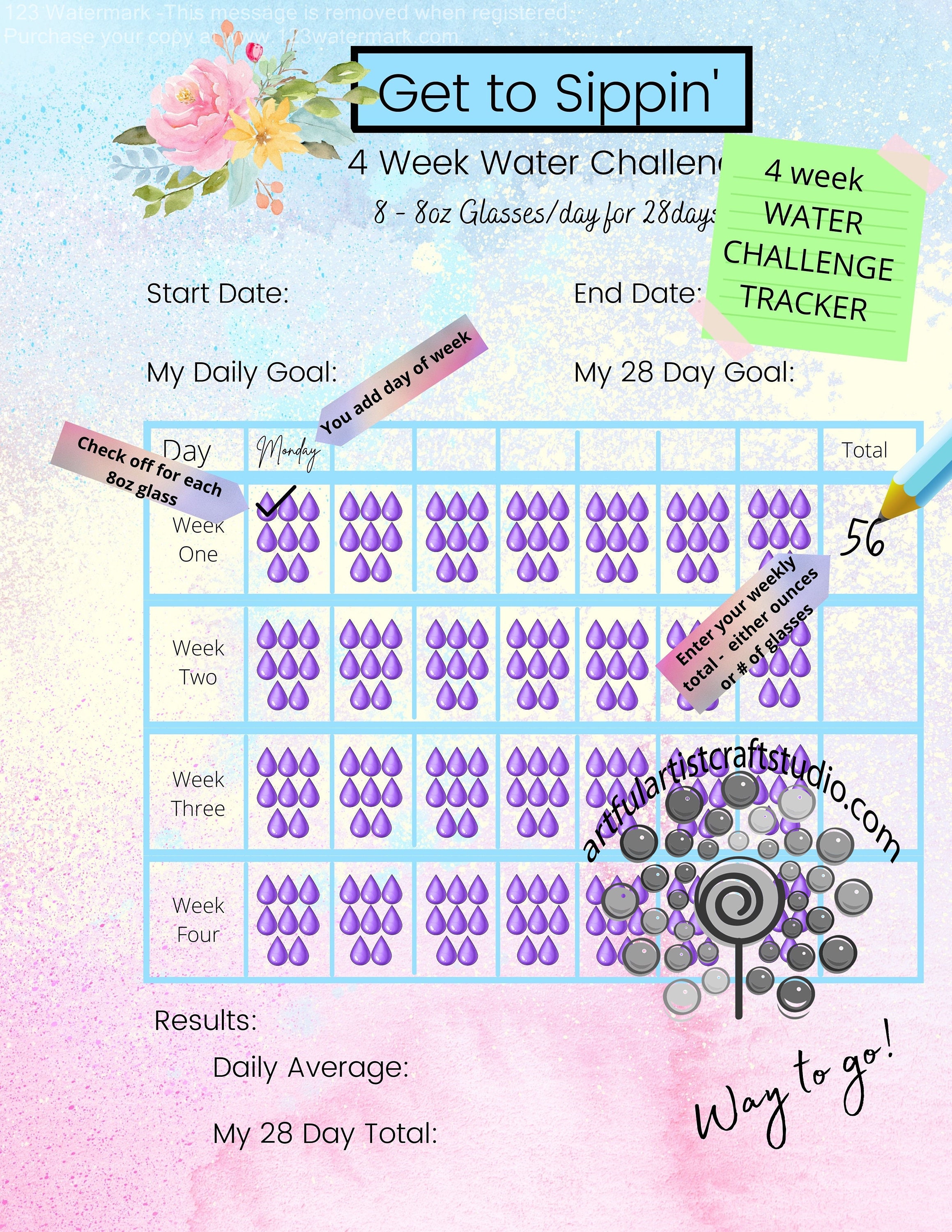 Paper Paper & Party Supplies Water Challenge Water Tracker Printable ...