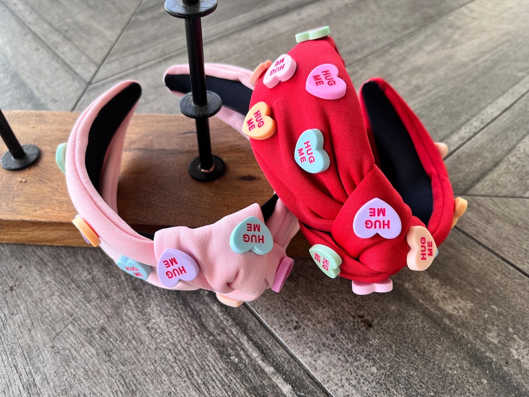 Valentines Day Headbands, Pink and Red, Conversation Hearts, Hug Me ...