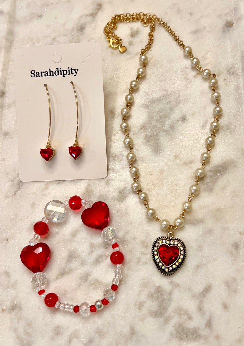 Red Heart Jewelry, Beaded Heart Crystal Necklace, Heart Crystal ...