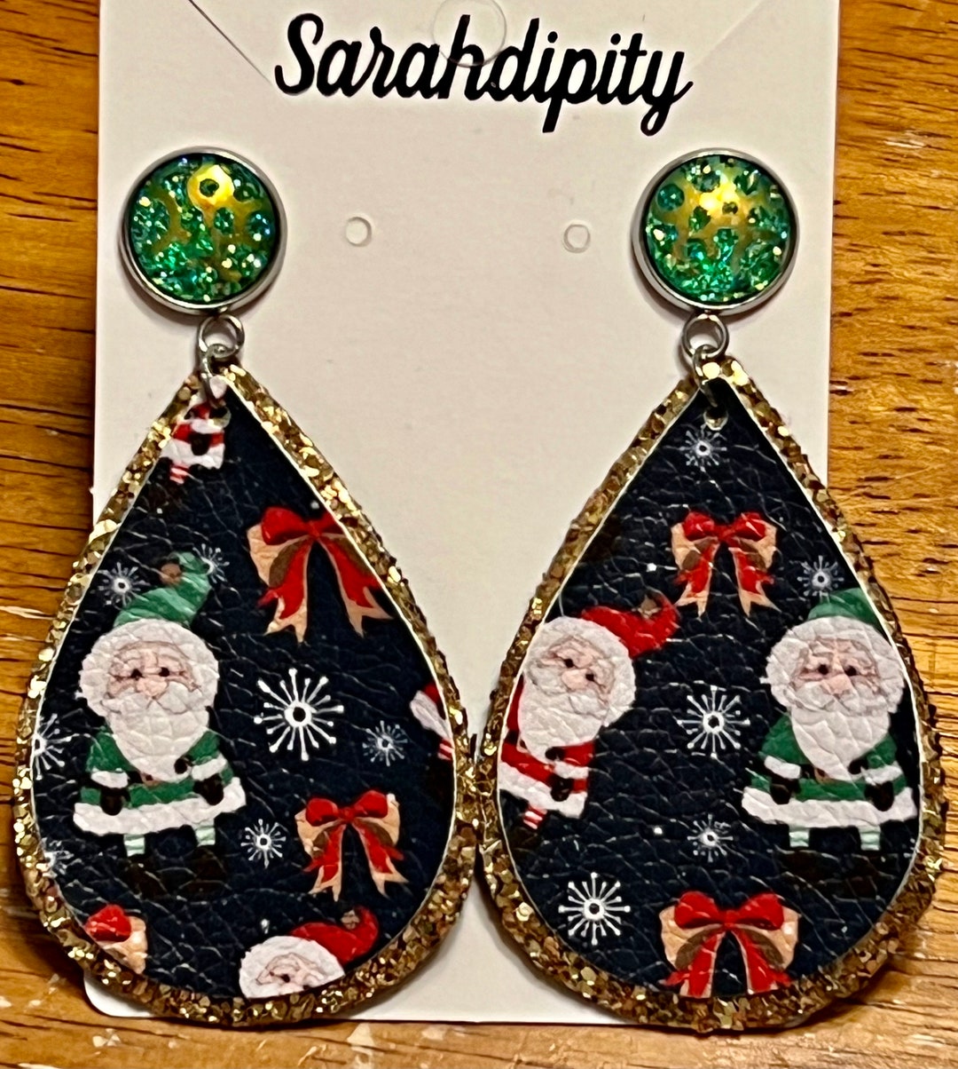 Santa Navy Blue and Gold Glitter Bling Faux Leather Dangle Earrings - Etsy