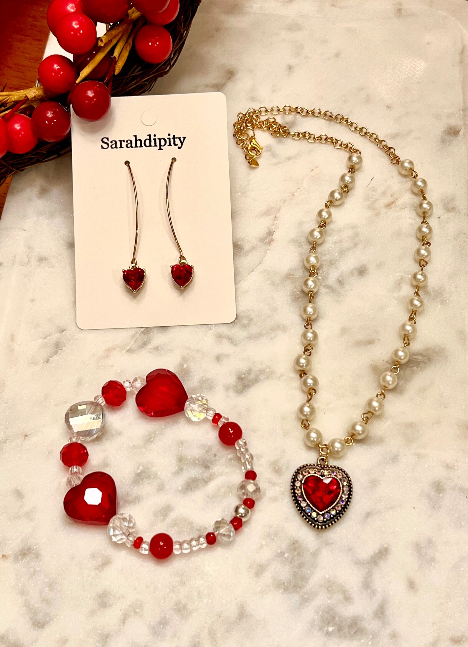 Red Heart Jewelry, Beaded Heart Crystal Necklace, Heart Crystal ...