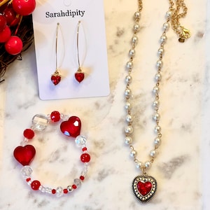 Red Heart Jewelry, Beaded Heart Crystal Necklace, Heart Crystal ...