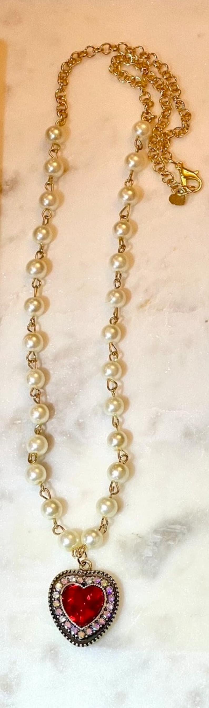 Red Heart Jewelry, Beaded Heart Crystal Necklace, Heart Crystal ...