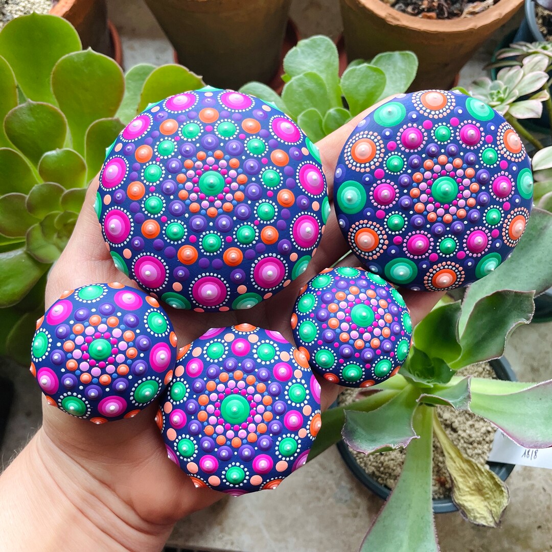 Hand Painted Mandala Stone Material Ceramic/ Wood Meditation Stone Hand ...