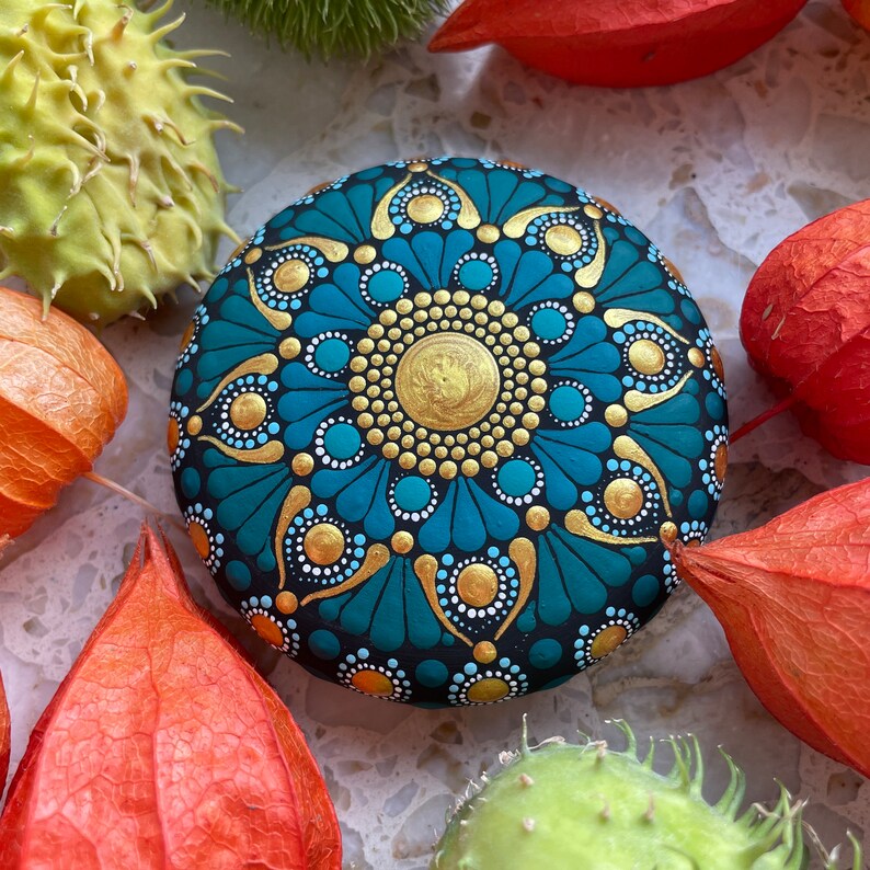 Hand Painted Mandala Stone ceramic Meditation Stone Hand - Etsy